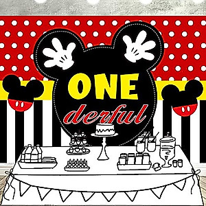 7x5 FT Mickey First Birthday Photography Backdrop Mickey Inspired Onederful Photo Background Mouse 1st Birthday Baby Shower Party Supplies Photo Studio Props Decorations Banners