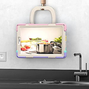 Slticase Case for Samsung Galaxy Tab A7 Lite 8.7 2021 Rainbow Pink Cute for Kids Todders Children Teen Girls Women w/Hand Grip | Protective Cover w/Pencil Holder Shoulder Strap for SM-T220/T225.