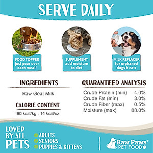 Raw Paws Raw Unpasteurized Goat Milk for Dogs & Cats, 16-oz, 14 Pack - Pet Milk Replacer for Puppies & Kittens, Goats Milk Supplement for Dogs, Sensitive Stomach Dog Food Topper, Frozen Raw Goat Milk