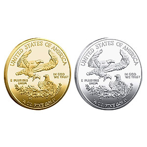 bestkai 2Pcs United State of American 2021 Statue of Liberty Eagle Coin Commemorative Coin Collection Gift Gold Silver 1 57inchX1 57inch