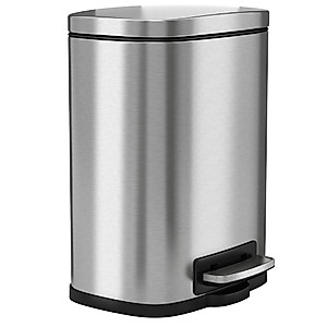 HLS Commercial 1.3 Gallon / 4.9 Liter Fire Resistant Stainless Steel Step On Pedal Trash Can with Odor Filter and Removable Inner Bucket, FM Approvals Class 6921