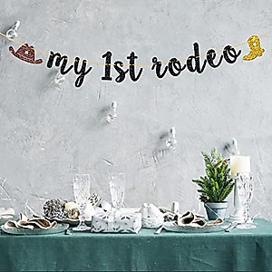 INNORU My 1st Rodeo Banner, Mexican Theme first Birthday Party Decorations, West Cowboy Cowgirl 1st Birthday Party Decorations Black Glitter