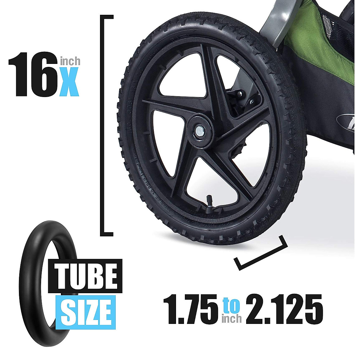 Stroller Tire Pump & Tube Replacement for BOB Jogging Strollers (BOB Revolution Flex, Pro Se, Strides, Duallie Joggers)