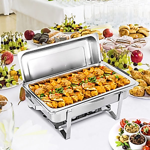 ZENY 6 Packs Chafing Dish Buffet Set, 8 Quart Stainless Steel Buffet Servers and Warmers for Party Catering, Complete Chafer Set with Water Pan, Chafing Fuel Holder