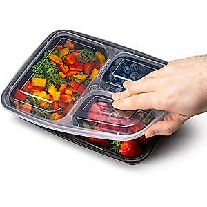 Ez Prepa [20 Pack] 32oz 3 Compartment Meal Prep Containers with Lids - Bento Box - Plastic - Stackable, Reusable, Microwaveable & Dishwasher Safe