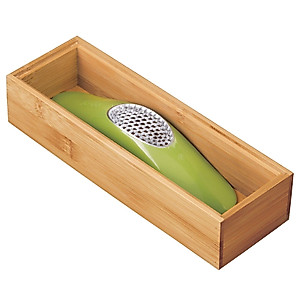 mDesign Wooden Bamboo Kitchen Drawer Organizer Box Tray, Stackable Utensil/Flatware Storage for Drawers, Cabinet - Holder Container for Silverware and Appliances, Echo Collection, 6 Pack, Natural Wood