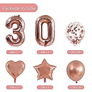 RUBFAC 30th Birthday Decorations for Women, Rose Gold Balloons, Fringe Curtain, Happy Birthday Banner Kits Party Supplies