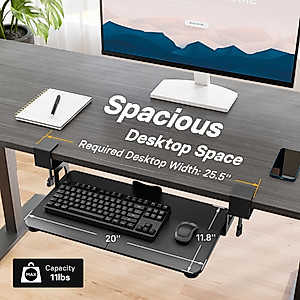 BONTEC Keyboard Tray Under Desk, Pull Out Keyboard & Mouse Tray with C Clamp, 25.6“(30” Including Clamps) x 11.8“ Steady Slide-Out Computer Drawer for Typing, Perfect for Home or Office