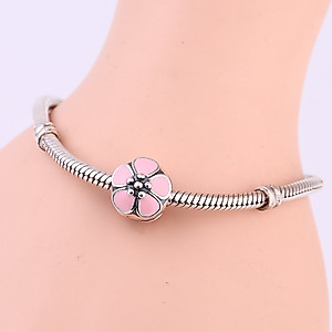 Flower Star Clip Charms Authentic 925 Sterling Silver Clip Lock Stopper Beads for European Bracelet (Blossom Pink Enamel)