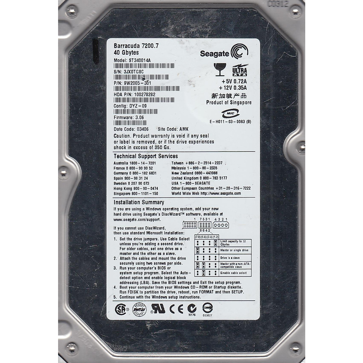 Seagate Barracuda 7200.7 40GB UDMA/100 7200RPM 2MB IDE Hard Drive