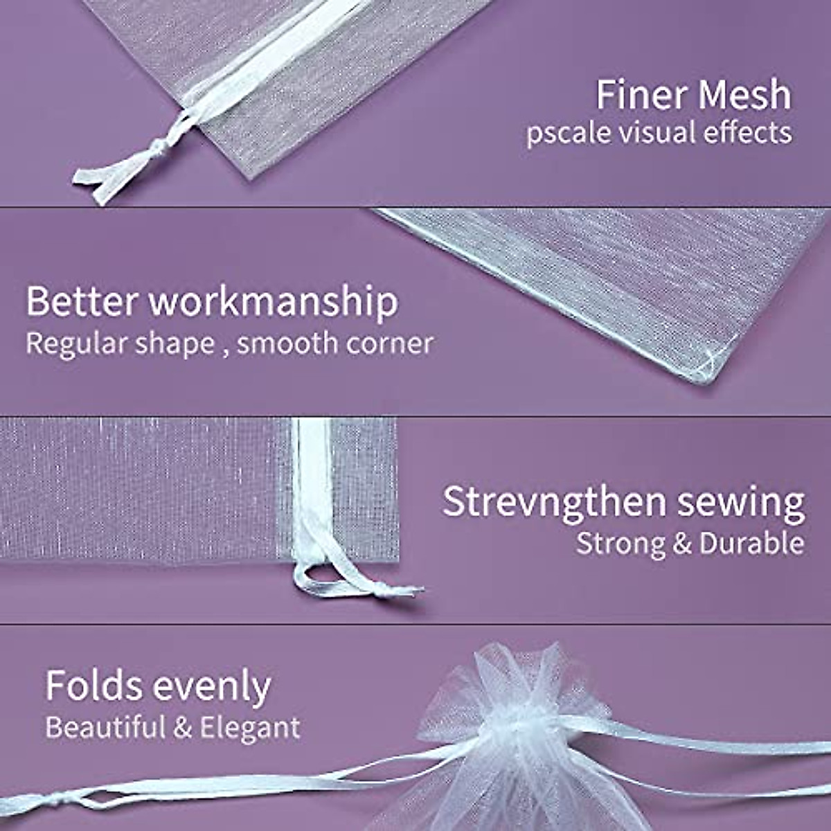 Akstore 50Pcs 3.15"x4"(8x10cm) Sheer Drawstring Organza Jewelry Pouches Wedding Party Christmas Favor Gift Bags (White, 3.15x4)