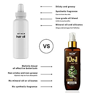 WOW Skin Science 10 in 1 Hair Oil - Dry Damaged Hair and Growth Hair Treatment Oil - Has Argan Oil for Hair & Rosemary Oil for Hair Growth - Hair Care for Women and Men (6.76 Fl Oz (Pack of 1))