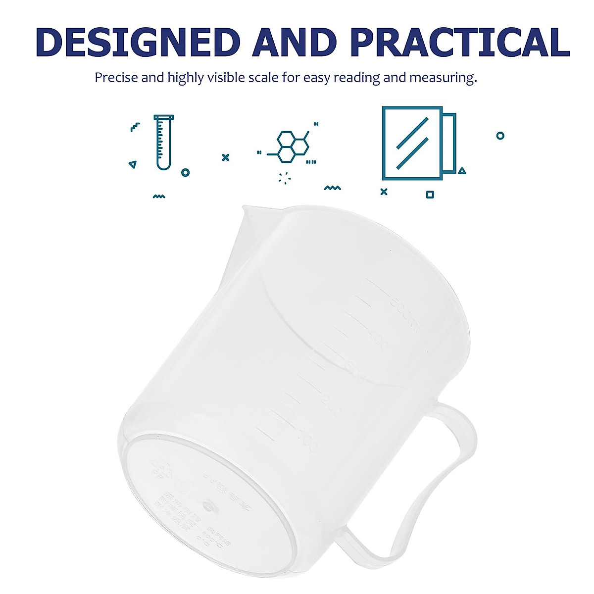 UEETEK Measuring Cup 500ml Plastic Graduated Cup : Lab Measuring Cup with Handle - Liquid Measuring Cups Measurement Beaker for Laboratory Science Experiments