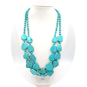 Lii Ji 26.5" 2 Rows Irregular Shape Blue Simulated Turquoise Howlite Statement Long Necklace