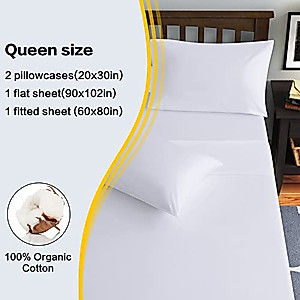 EASELAND Queen Cotton Sheet Set, 400TC, Deep Pocket, 4 Piece, White