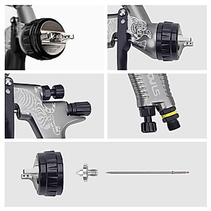 HVLP Spray Gun, 1.3 mm and 1.8 mm Stainless Steel Air Spray Gun, 600 ml and 400 ml Mixing Cup Gravity Feed Paint Sprayer for Paint and Varnish. (Black)