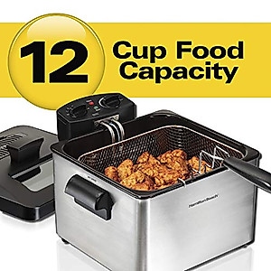 Hamilton Beach Triple Basket Electric Deep Fryer, 19 Cups / 4.5 Liters Oil Capacity, Lid with View Window, Professional Style, 1800 Watts, Stainless Steel (35034)