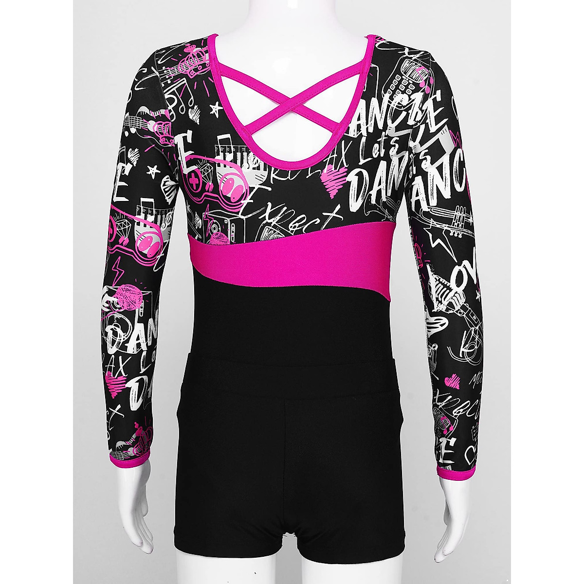 Jhaoyu Kids Girls Ballet Dance Gymnastics Leotards Long Sleeve Printed Bodysuit Unitard with Biketards Shorts Tracksuit Rock Rose 8 Years