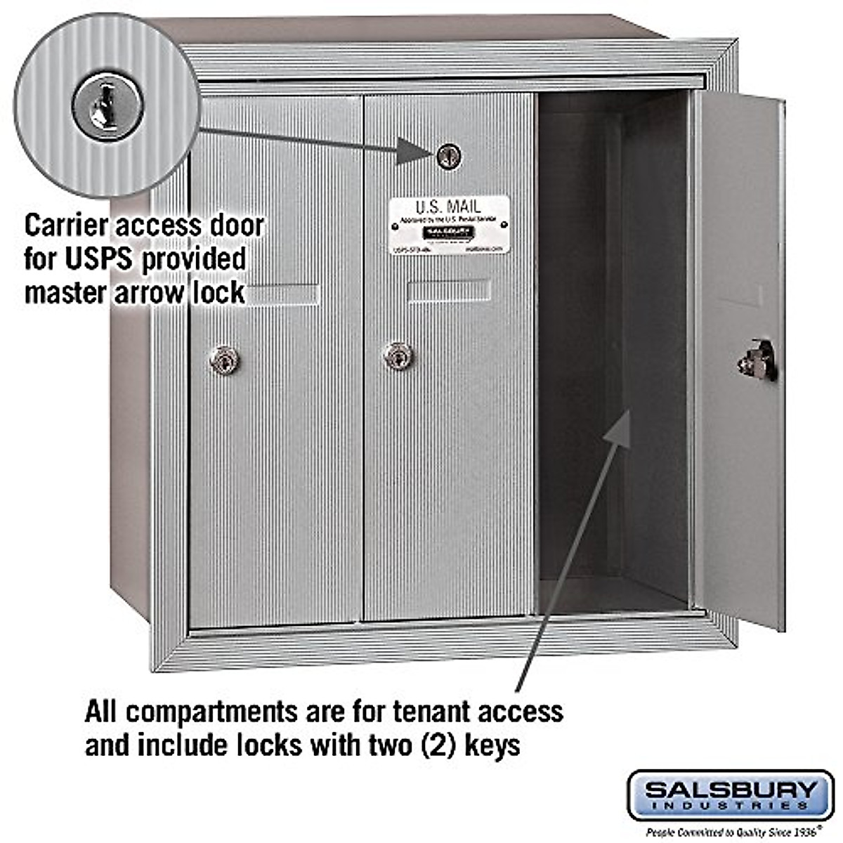 Salsbury Industries 3503ARU Recessed Mounted Vertical Mailbox with 3 Doors and USPS Access, Aluminum