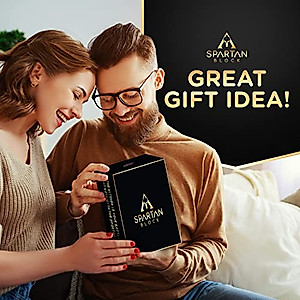 Spartan Knife Block- Complete Damascus Style Knife Set for Men- 5 Chef Knives, Knife Sharpener & Bamboo Spartan Knife Holder. Funny Stabbed Man Knife Holder- Unique Knife Holder