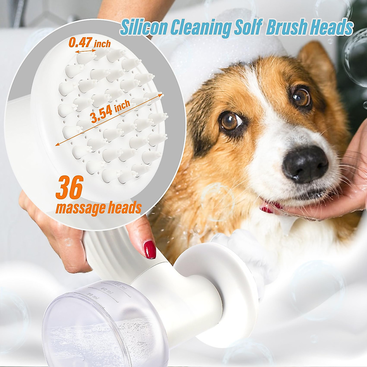 Automatic Foaming Soap Dispenser Dog Brush, 2 in 1 Pet Bubble Bath Brush, One-click Bubble Dog Bath Brush Scrubber for Pets Deeper Cleansing, Dog Shampoo Brush with Soap Dispenser Saves Shower Gel