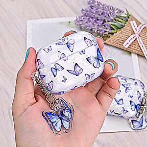 Cute Airpod Case with Butterfly Pendant, Kawaii Dreamy Blue Butterfly Shell Design Soft Shockproof Protective Cover Compatiable with Airpods Pro Case for Girls and Womens