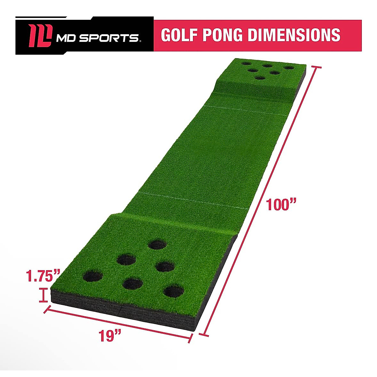 MD Sports Golf Pong Game Set, 100inch, Green, Includes 2 Putters and 4 Balls, Foldable
