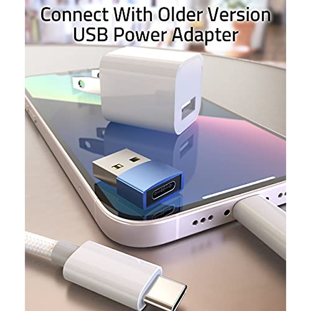 Syntech USB C Female to USB A Male Adapter 3 Pack, Type C Charger Cable Power Adapter Compatible with iPad Air 6, iPhone 13/12 Pro Max, Apple Watch S7, Samsung Galaxy S20 etc Blue