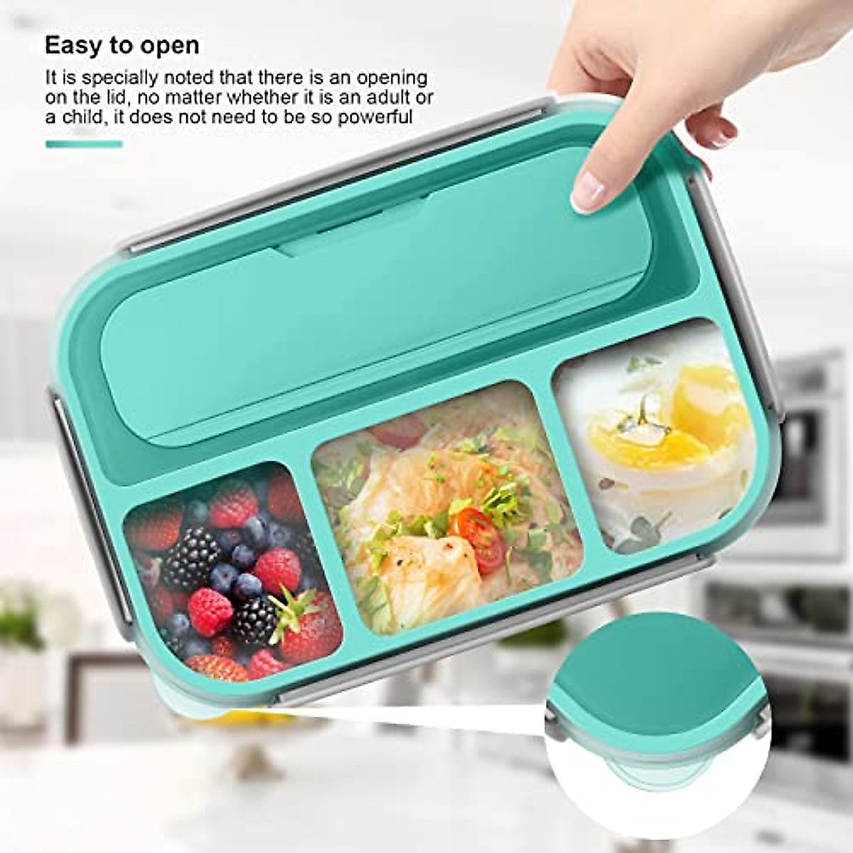 Amathley Lunch Box Kids,Bento Box Adult Lunch Box,Lunch Containers for Adults/Kids/Toddler,1300ML-4 Compartment Bento Lunch Box,Microwave & Dishwasher & Freezer Safe,BPA Free (Green)