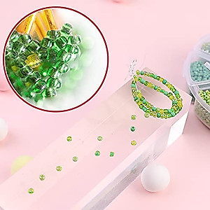 3600 Pcs Glass Seed Beads, 3mm 8/0 Bracelet Beads Set, Assorted Glass Beads with 8-Grid Plastic Storage Box, Small Round Beads for Jewelry Making - Green Series