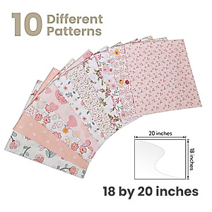 WISPAWS Fat Quarters Fabric Bundles, 10 Pcs 100% Cotton 18” x 20” (45cmx50cm) Precut Quilting Fabric Squares, Floral Prints Cotton Fabric Squares Quilting Supplies for Crafts Sewing Quilting (Pink II)