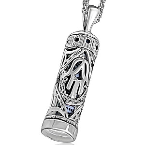 NanoStyle Mezuzah Necklace Bar Mitzvah Gifts 925 Sterling Silver Hamsa Hand Pendant Shema Israel Scroll Jewish Gifts from Israel for Men or Women, 20" Thick Silver Chain