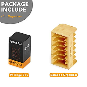 SpaceAid Bamboo Tumbler Lid Organizer for Kitchen Cabinet, Water Bottle Lid Organizer for Cabinet Organization, Cup Mini Lids Organizers Storage Holder for Cupboard Coffee (7-Tier)