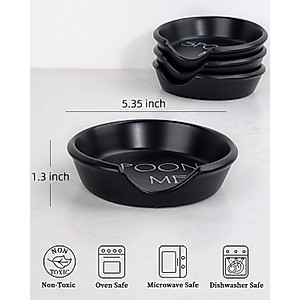 BosilunLife Kitchen Spoon Rest - Ceramic Spoon Rest for Stove Top Small Coffee Spoon Rest Cute Spoon Holder for Kitchen Counter Cooking Utensil Rest for Countertop, Set of 4, Black