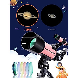 Telescope for Kids Girls Astronomy Beginners - 70mm Aperture and 400mm Focal Length Professional Refractor Telescope for Adults Great Christmas Astronomy Gift for Kids with Gift Package, Pink