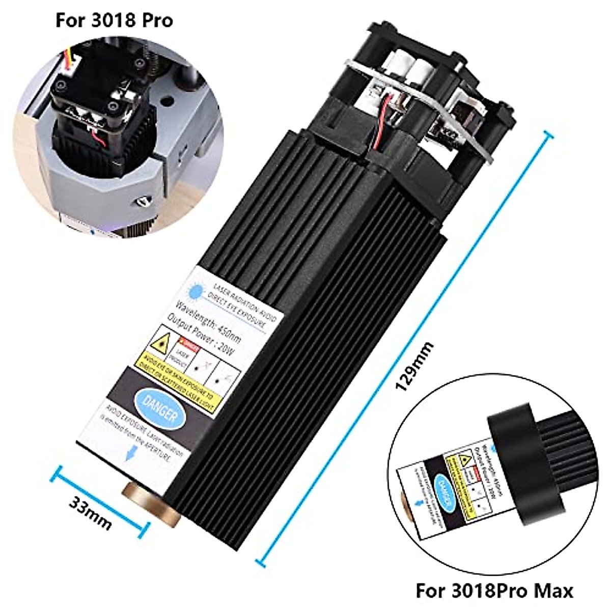 Upgraded Engraver Module for CNC Machine, Mcwdoit 445nm 5500mW Optical Power/ 20W Electric Power for CNC Router 3018Pro/ 3018 Max/4540