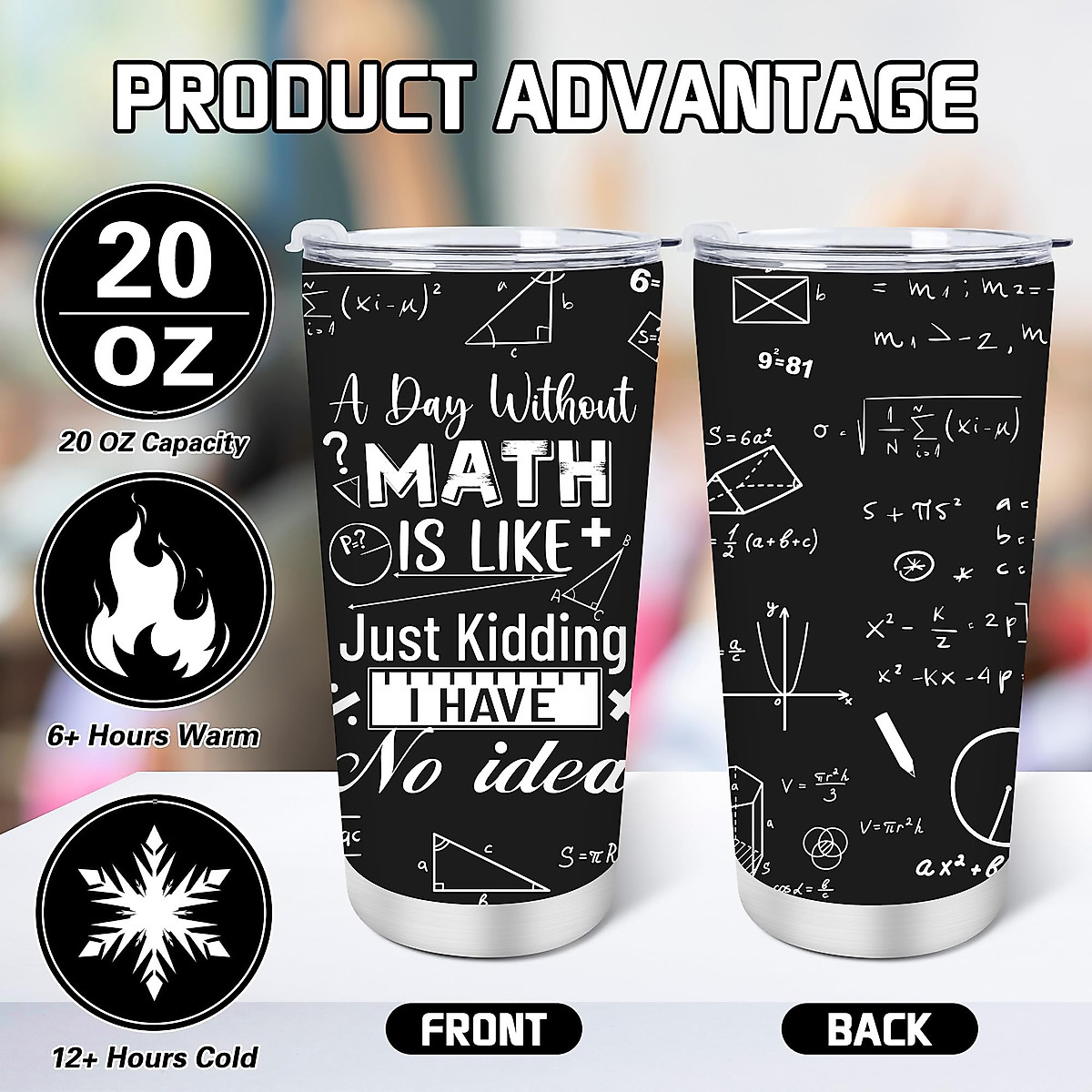 Keluna Math Teacher Appreciation Gifts - 3Pcs Math Teacher Gift Set, 20oz Tumbler with Lid Straw, Lanyards for ID Badges and Keychain, Math Teachers Thank You Appreciation Birthday Christimas Gifts