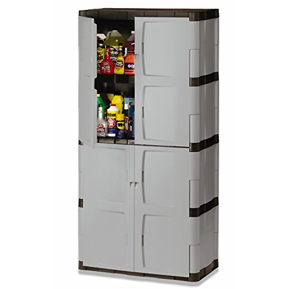 Rubbermaid Freestanding Storage Cabinet, Five Shelf with Double Doors, Lockable, Large, 690-Pound Storage Capacity, Gray, For Garage/Outdoor Storage of Garden Tools/Toys/Power Tools/Pool Accessories
