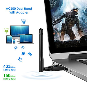 EDUP AC600M USB WiFi Adapter for PC, Wireless USB Network Adapters Dual Band 2.4G/5.8Ghz Wi-Fi Dongle Antenna for Laptop Desktop Compatible Windows 10/11/8.1/8/7/XP/Vista/Mac OS X 10.6~10.15.3 Black