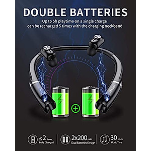 DolTech T20 True Wireless Earbuds Bluetooth Headphones, Bluetooth 5.0 Earphones with Charging Neckband, CVC 8.0 Noise Canceling in-Ear Headphones IPX7 Waterproof Headsets with Built-in Mic (Black)