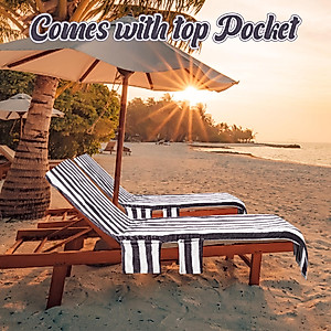 SmoothNovelty 6 Pcs Pool Chair Covers 30 x 85 Inch Large Lounge Chair Cushion Covers with Top and Side Pocket Stripe Beach Chair Towels for Summer Outdoor Indoor Pool Beach Patio Furniture(Gray)