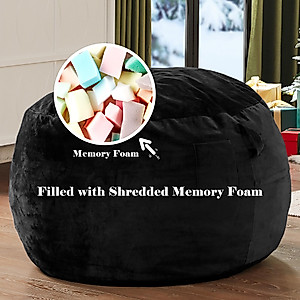 Codi Bean Bag Chair with Filler Included for College Students, 3 FT Comfy Beanbag Chairs for Adults - Machine Washable, Black, 3ft