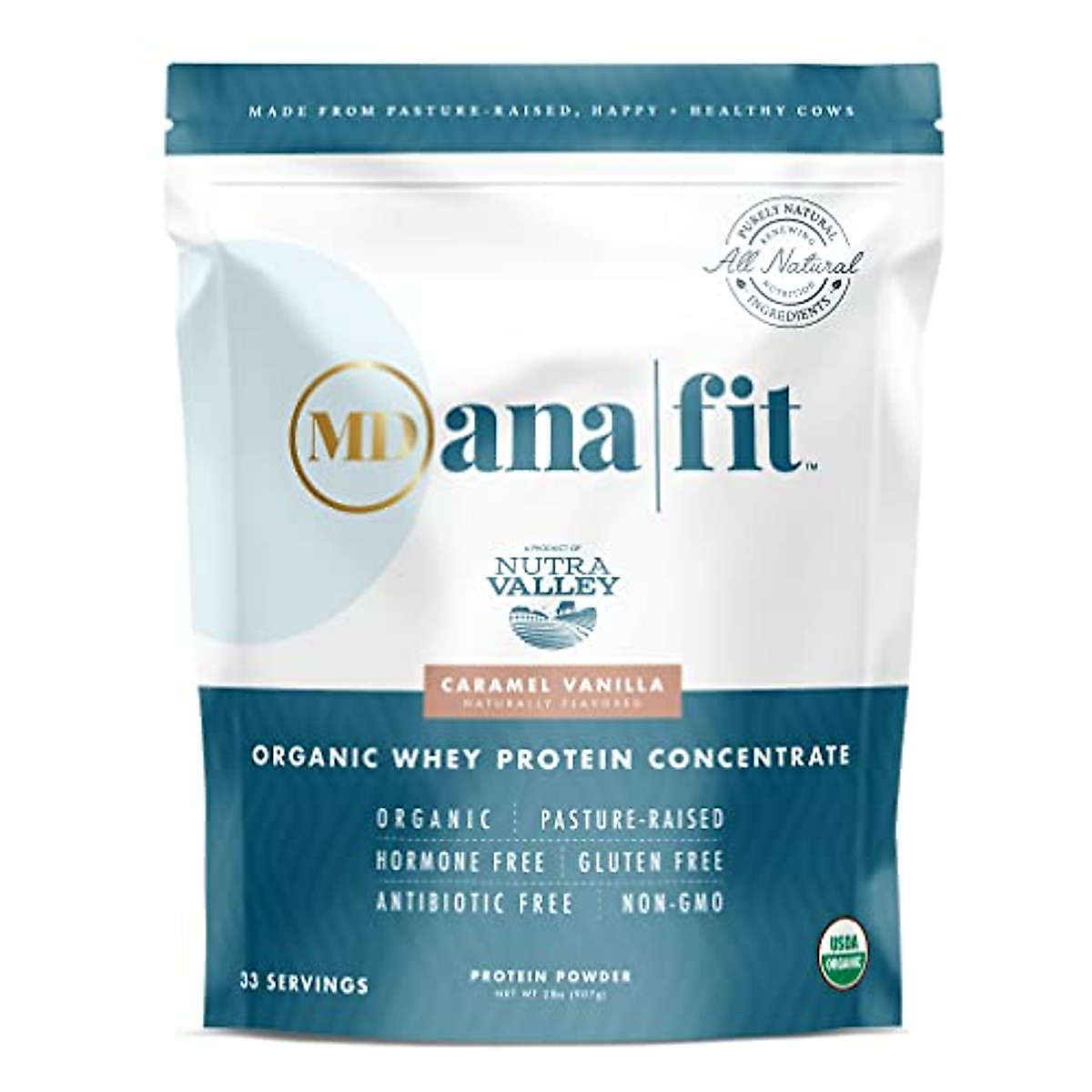 MD Ana Fit - Organic Whey Concentrate Protein Powder, Pasture Raised All Natural Hormone Free (Caramel Vanilla, 2lb Bag)