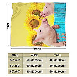 Gadimen 3D Pigs Sunflower Throw Blanket, Super Soft Lightweight Flannel Fleece Blankets for Bed Couch Sofa, All Season Warm Cozy Fuzzy Plush Microfiber Blanket for Hot Sleepers 60x50 inches