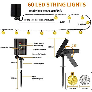 Solar String Lights Outdoor, 60 LED 36ft Crystal Globe Lights With Remote, 8 Modes Waterproof Solar Powered Patio Lights for Weeding, Garden, Lawn, Porch, Yard, Party, Xmas, Home Decor (Warm White)