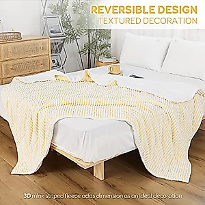 Lofus Ribbed Sherpa Fleece Weighted Blanket 60x80 inch 20lbs, White&Lemon