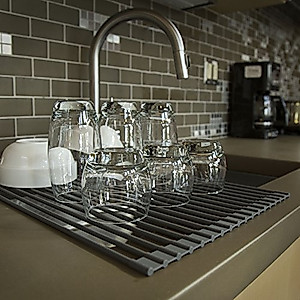 Domestic Corner - Over-The-Sink Dish Drying Rack - Roll Up Dish Drying Rack, Perfect for Cleaning & Drying Plates, Cups, Pots, Pan and Produce - Red