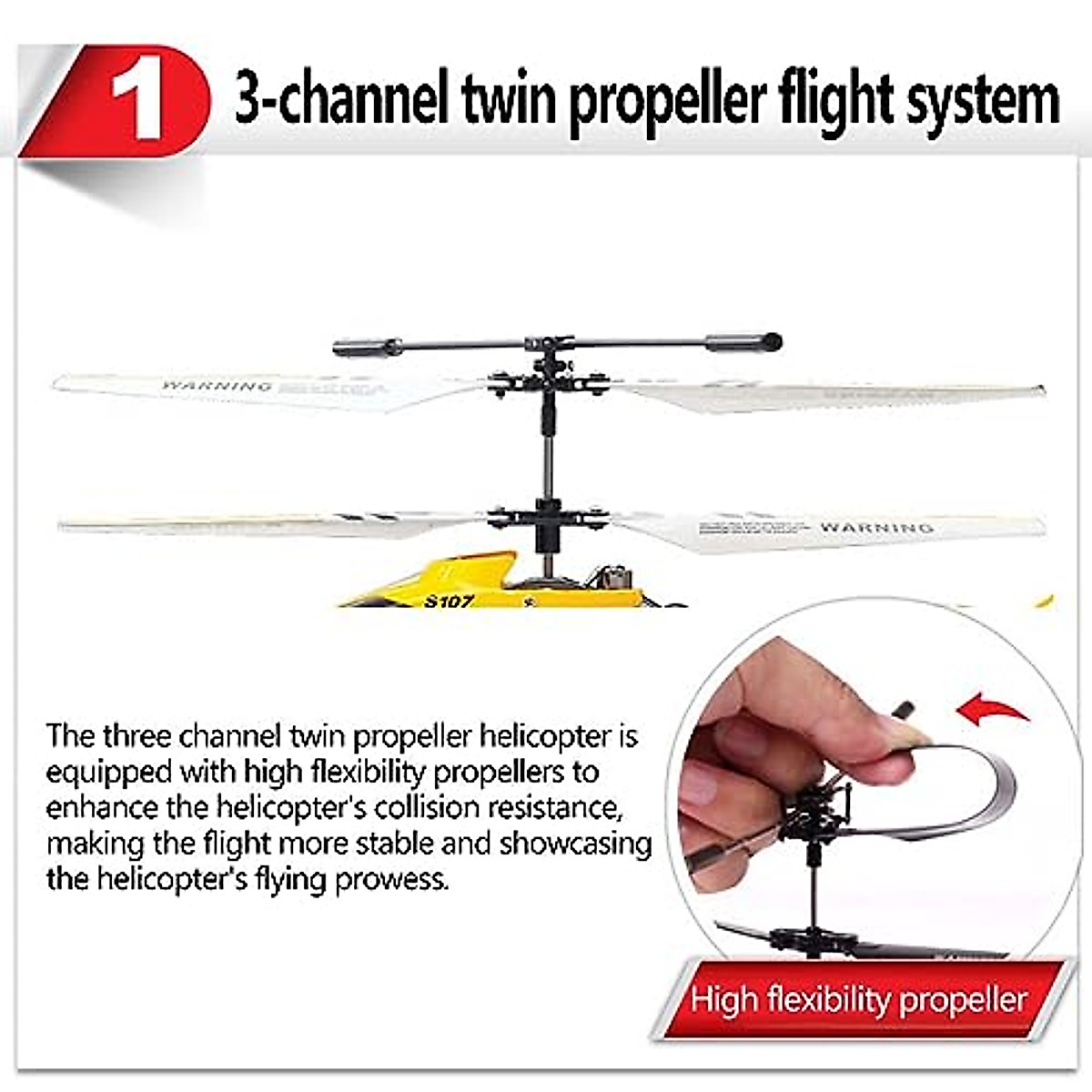 DWIU RC Helicopter Model, S107G 2.4G 3CH Dual-Propeller Remote Control Aircraft Model with Gyro, Mini Helicopter Toys for Adults Beginners (RTF Version