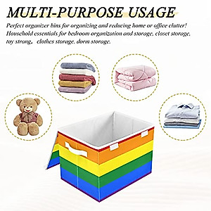 Krafig Novelty Rainbow Flag Foldable Storage Box Large Cube Organizer Bins Containers Baskets with Lids Handles for Closet Organization, Shelves, Clothes, Toys