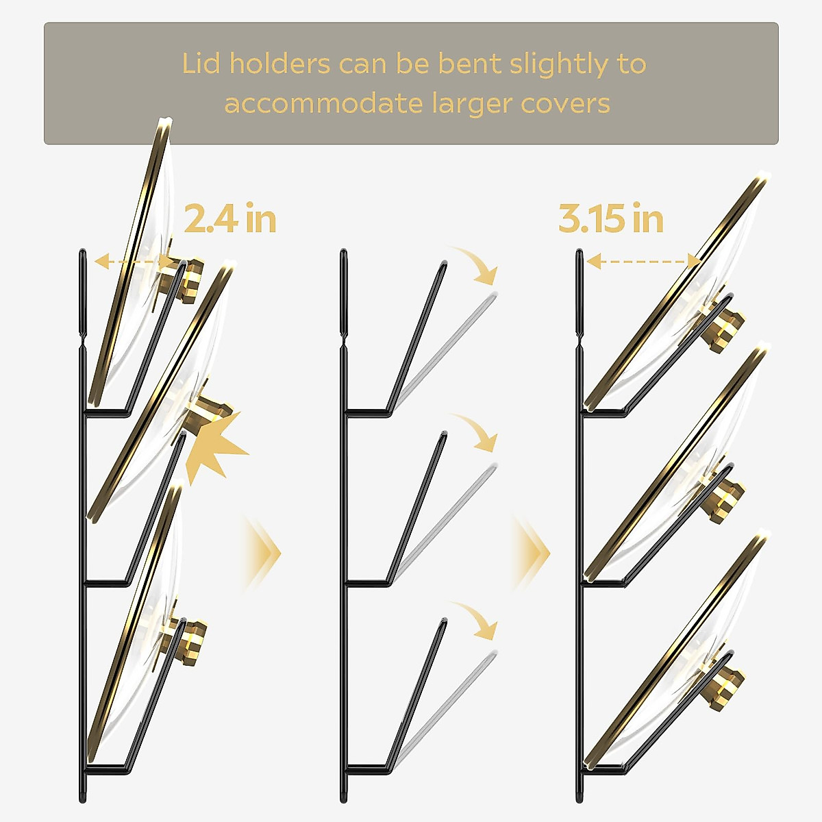 Jusgem 2 Pack Pot Lid Organizer Rack, 6-Tier Pots and Pans Lid Holder Organizer inside Cabinet or Wall/Door, No-Drill Adhesive Mount for Kitchen Storage (Black)